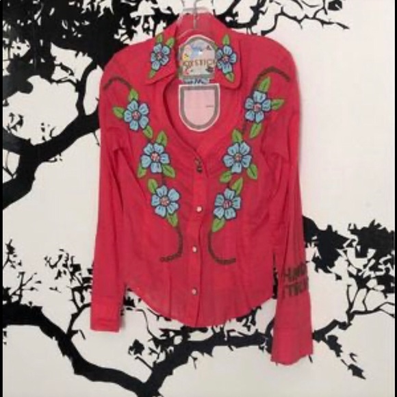 Jwla | Tops | Jwla Johnny Was Handembroidered Western Shirt Raspberry ...